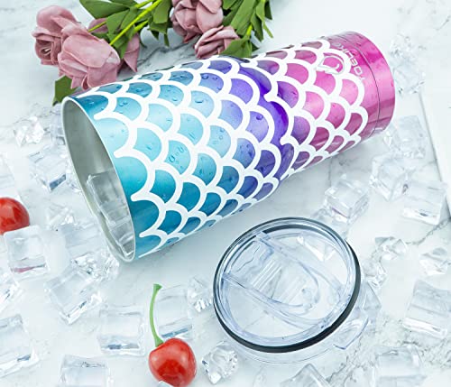 Yoelike 30 oz Mermaid Tumbler with Lid and Straw, Stainless Steel Vacuum Insulated Coffee Ice Cup, Double Wall Travel Mug, Sweat Proof - Keeps Cold for 24 Hours and Hot for 12 Hours