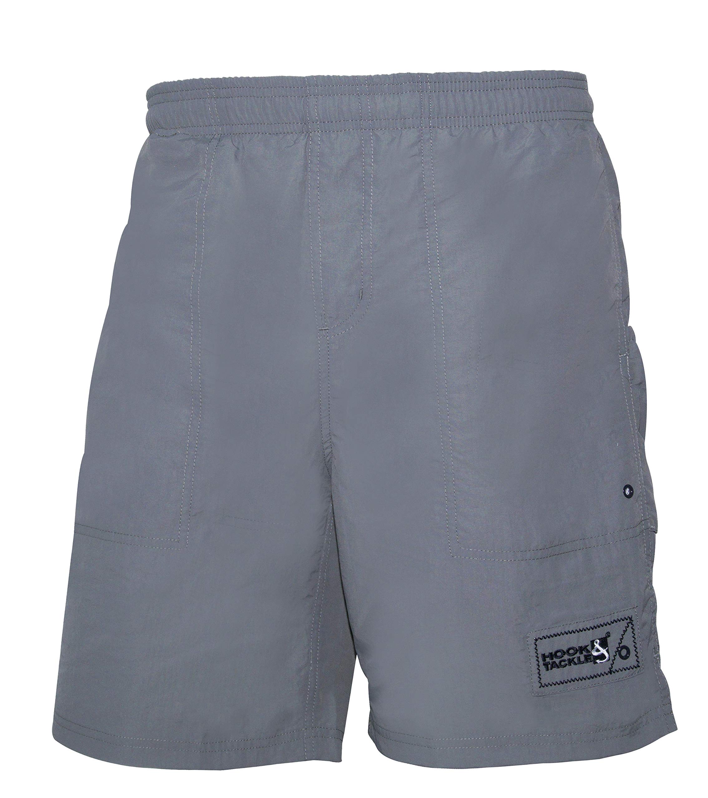 Hook & Tackle® Men’s Beer Can Island | Fishing Swim Short | Swimming Trunk (Large, Grey)