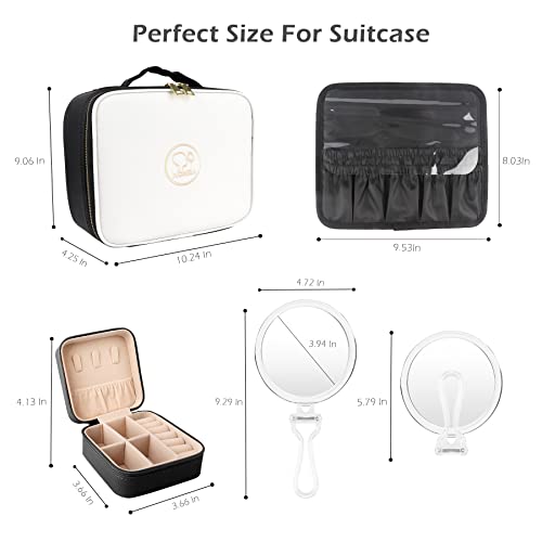 MOMIRA Makeup Train Case with Lighted and Mirror Partitionable Cosmetic Bag Travel Makeup Case Professional Cosmetic Artist Organizer, Waterproof Portable, White&Suit