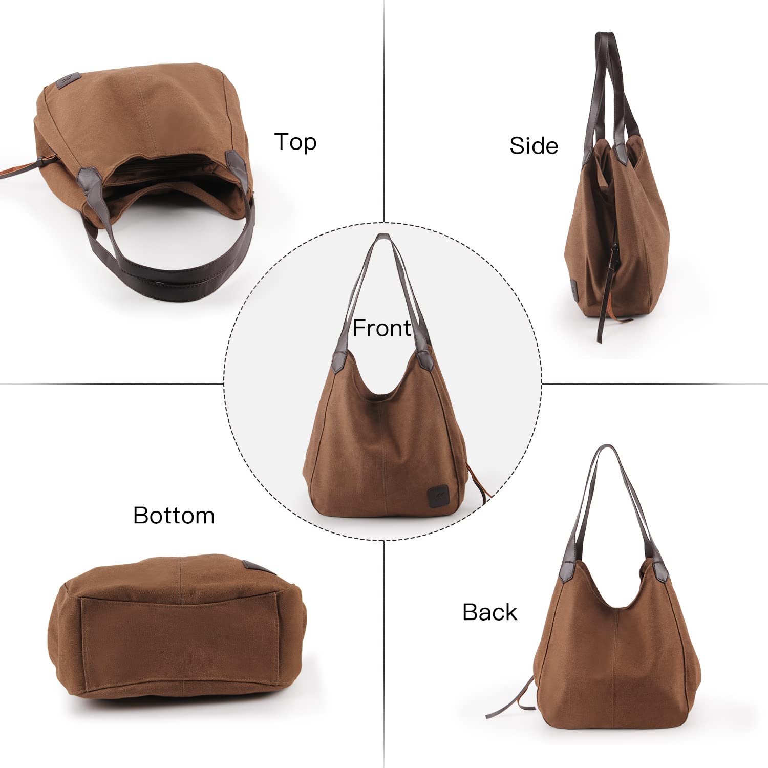KUANG! Women's Canvas Tote Shoulder Bags Handbag Pu Handle Satchel Purses Cotton Hobo Bags for Daily
