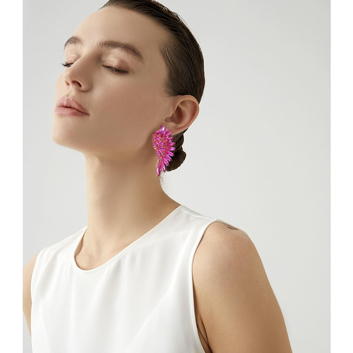 KELMALL Women's Crystal Angel Wings Drop Dangle Earrings, Geometric with Rhinestone Appliques Statement Earrings