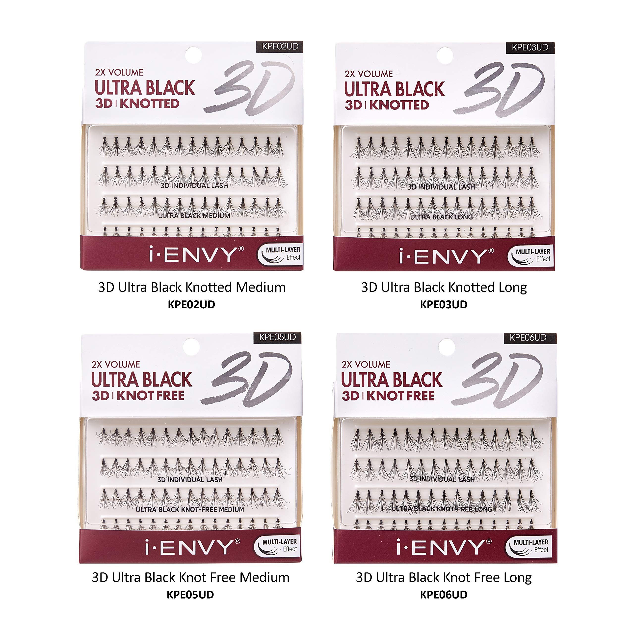 i-ENVY 2X Volume 3D Ultra Black Individual Lashes (3 PACK, Knot Free - Long)