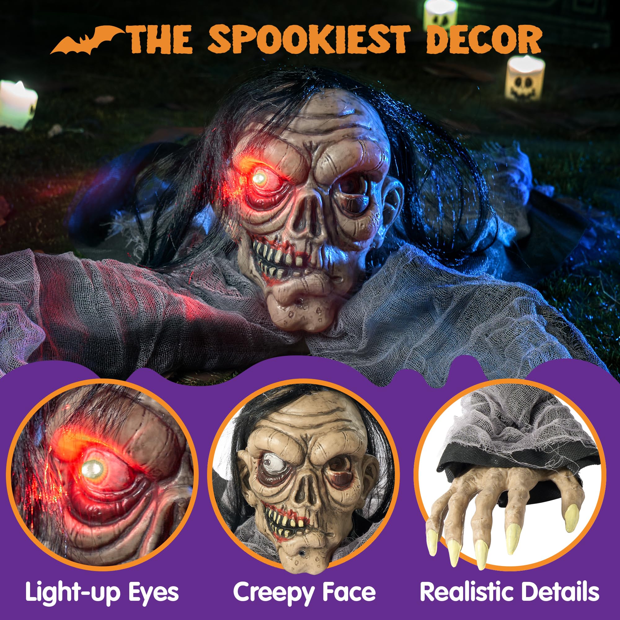JOYIN Halloween Animated Zombie Groundbreaker with Decayed Face Halloween Animatronic Decorations with Movable Arms for Halloween Outdoor Yard Decor Halloween Decorations Scary Graveyard Décor