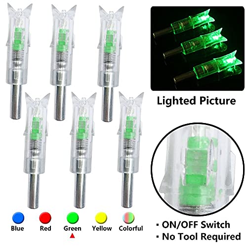HUNTER ACTION 6Pcs Lighted Nocks for Crossbow Bolts with .3"/7.62mm Inside Diameter.Automatic Light Up When Shooting (Red)
