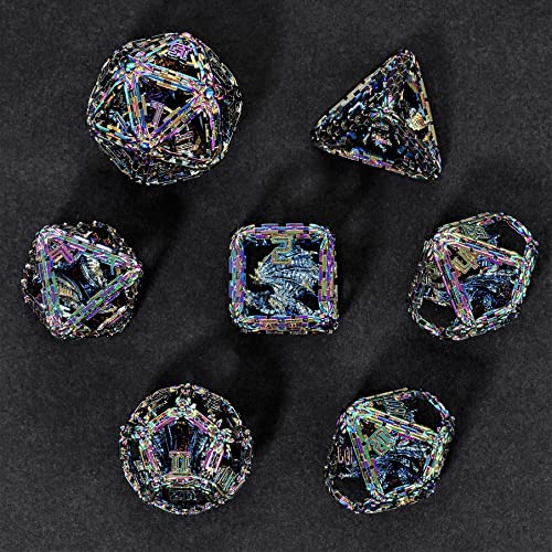 Metal DND Dice Set - Imprisoned Dragon Core Metal Dice Set for Role Playing Games (RPG) - Beautiful & Intricate Polyhedral DND Metal Dice - Stunning D&D Dungeons and Dragons Dice Set (Rainbow)