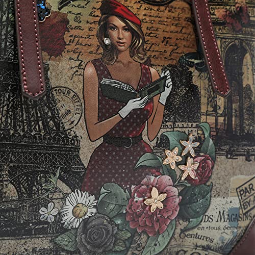Nicole Lee Paris Fashion Week Medium Bucket Bag, Drawstring Crossbody, Butterfly Flower Embellishments, Multiple Pockets