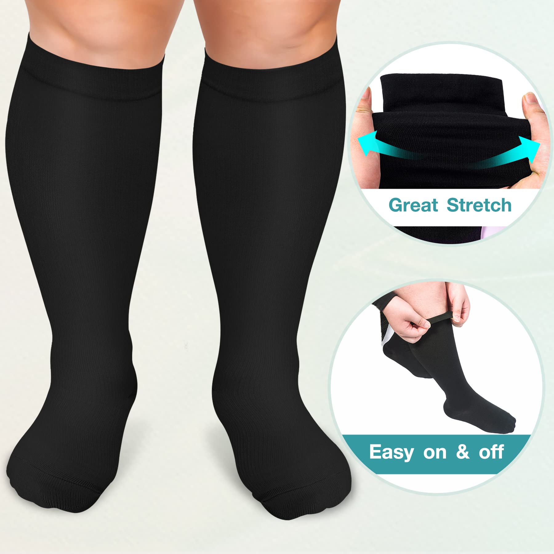Iseasoo Plus Size Compression Socks for Men and Women-3 pairs Wide Calf Knee High Compression Stockings Support for Circulation,Nurses, Running 4XL
