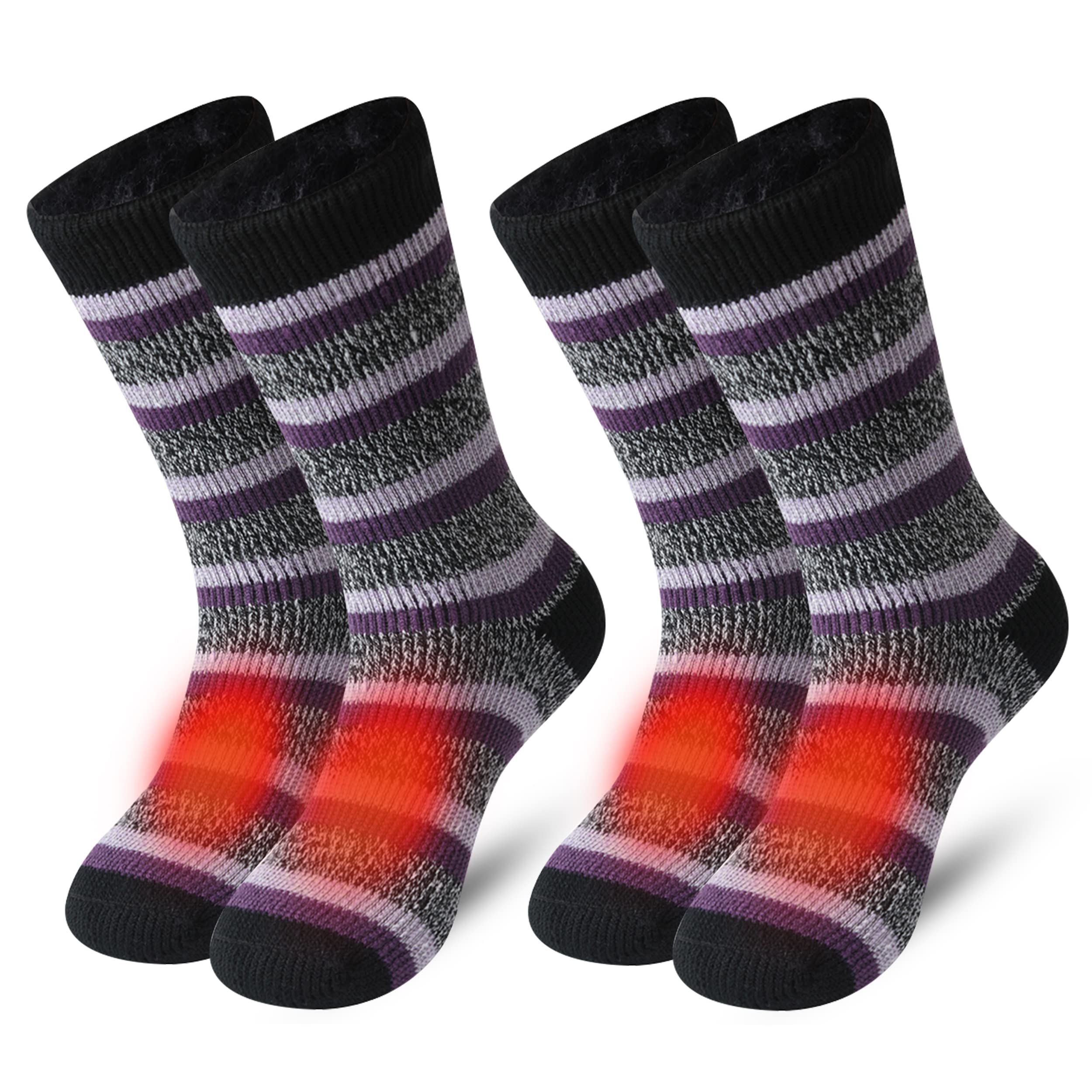 HUSO Mens Warm Socks, Winter Thermal Thick Ski Socks, Soft Insulated Boot Trapping Outdoor Hunting Socks 2 Pairs Grey & Black & Purple, Large