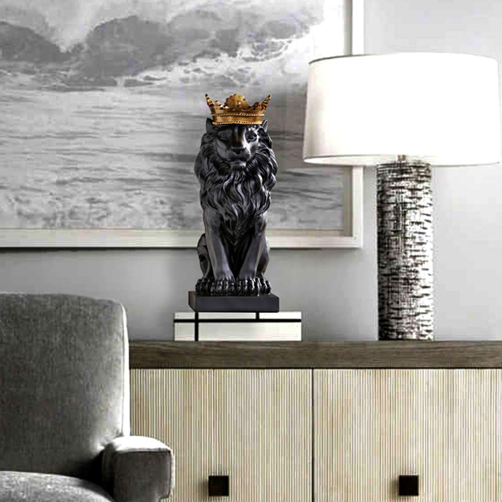 H&W 15''H Crown Lion King Statue, Nordic Style Home and Study Decoration, Collectible Figurines, Best Gift for The Man, White (HH16-D2)