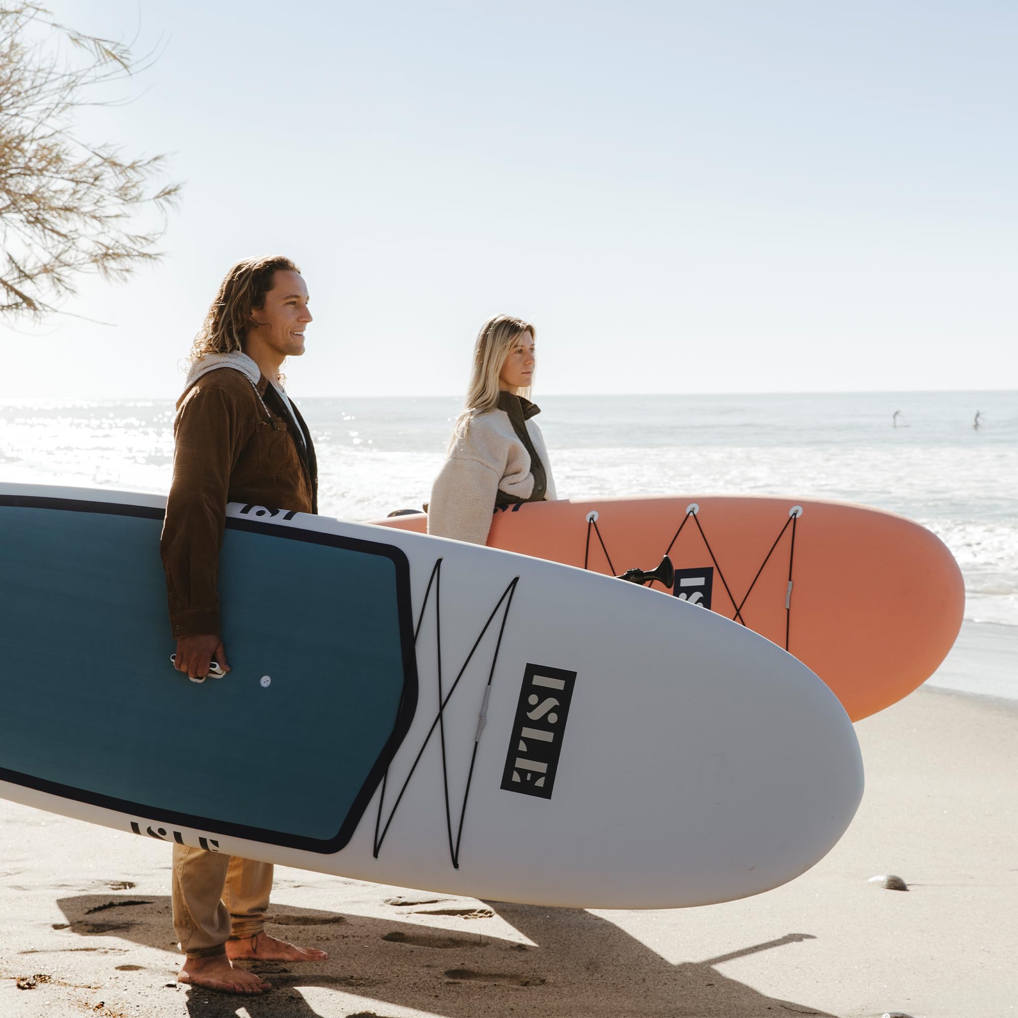 ISLE Versa Rigid Stand Up Paddle Board & SUP Bundle Accessory Pack — Hard Board Lightweight Epoxy SUP — 215 Pound Capacity, 11’2” Long x 33" Wide x 5 3/16” Thick (Seafoam/Peach)