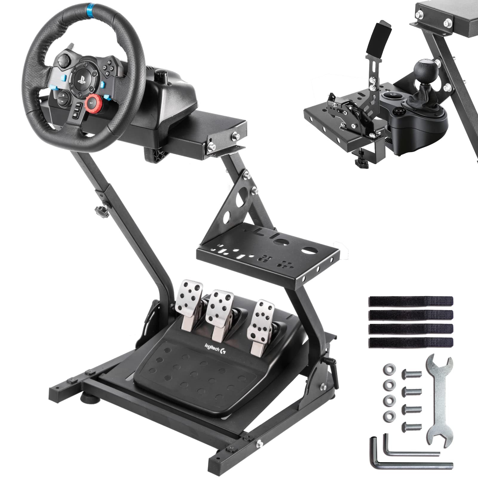 Minneer PRO Racing Wheel Stand Height Adjustable with Upgraded Rear Seat Frame & Shifter Upgrade for Logitech/Thrustmaster, Gaming Steering Simulator Cockpit Wheel and Pedals Not Included