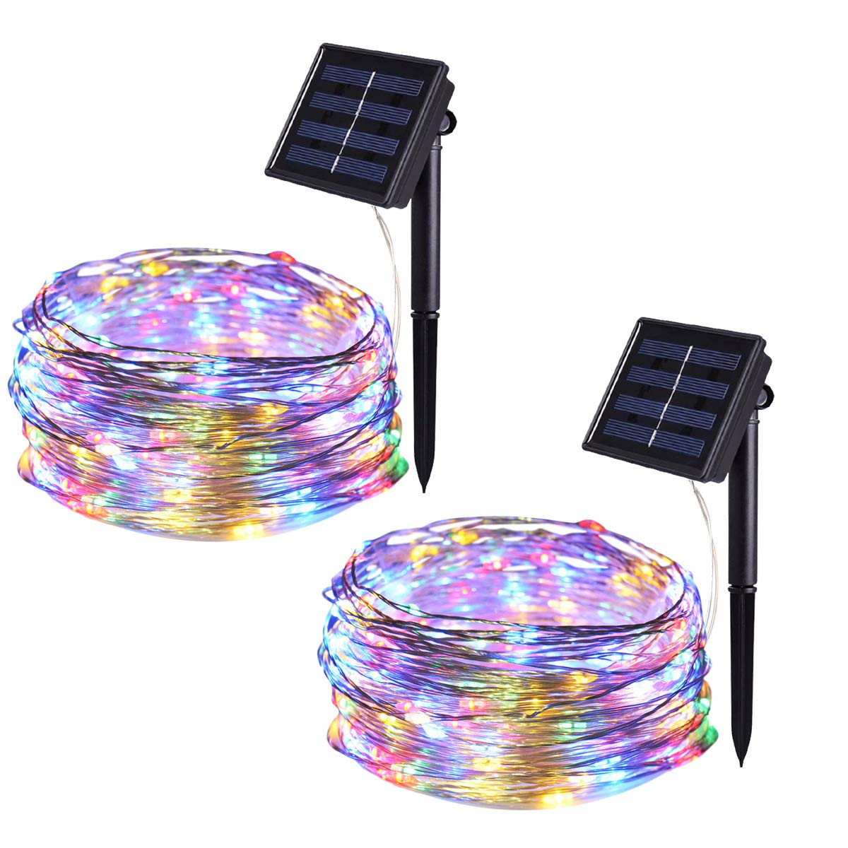 HONGM Solar String Lights Outdoor, 33FT 100 LED Waterproof Fairy String Decorative Copper Wire Lights for Wedding, Patio, Bedroom, Party, Christmas, Halloween (2Pack) (Multi-Color)