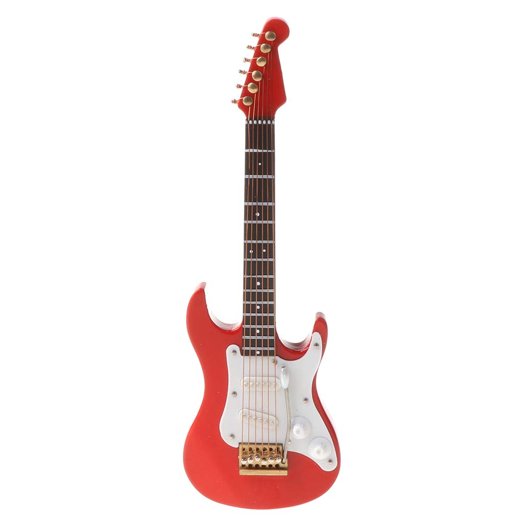HELYZQ 14cm Mini Electric Guitar Model Miniature Guitarra Replica Gift with Case Stand,Red,14x4x1.3cm