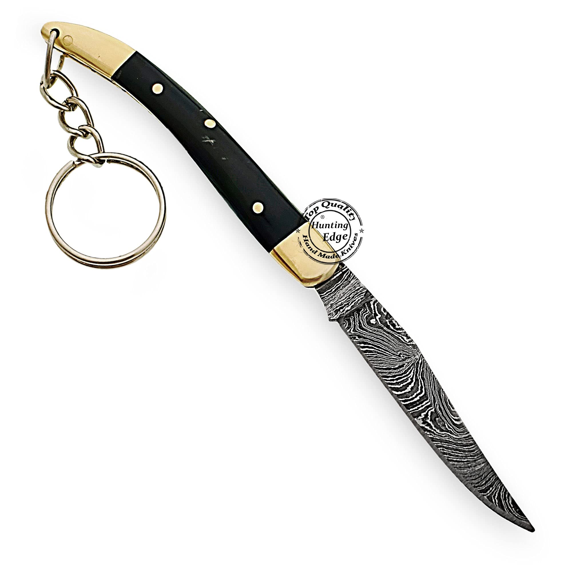 Hunting Edge Buffalo Horn 5.5 100percent Handmade Damascus Steel Folding Pocket KeyChain Knife 100percent Prime Quality