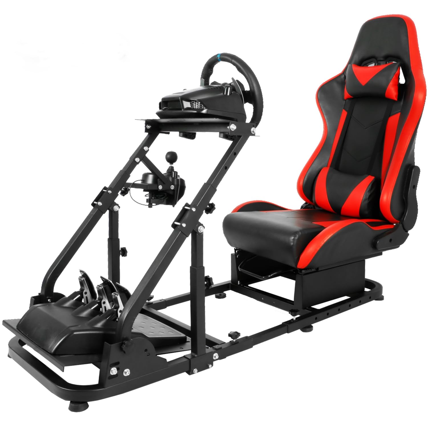 Minneer Simulator Driving Cockpit with Real Racing Chair Compatible with Logitech G25/G27/G29/G920/G923 Adjustable Racing Wheel Stand Frame Gaming Steering Stand,Wheel and Pedals Not Include-Red