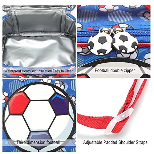 YOJOY Kids Backpack for Boys with Lunch Box Set Elementary School Bags 16 inch Primary Bookbags Football Dinosaur Backpacks (Blue Football Set)