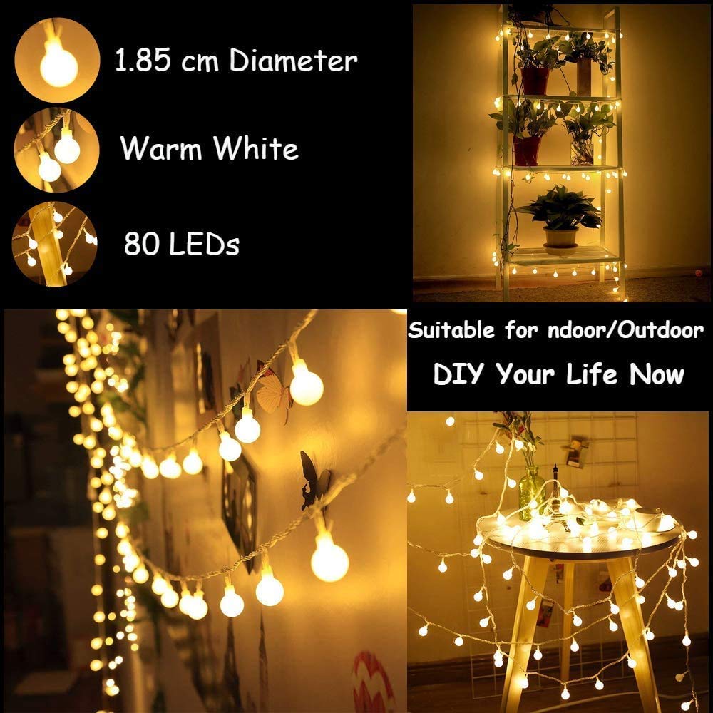 Jnaurb LED Globe Ball Easter String Lights,80 LED Easter Lights with 8 Modes, Waterproof Battery Powered Led Fairy Lights for Indoor Outdoor Party Wedding, Bedroom, Easter Decorations- Warm White