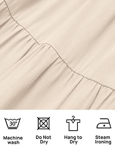 ZESICA Women's 2023 Summer Casual Flutter Short Sleeve Crew Neck Smocked Elastic Waist Tiered Midi Dress,Apricot,Large
