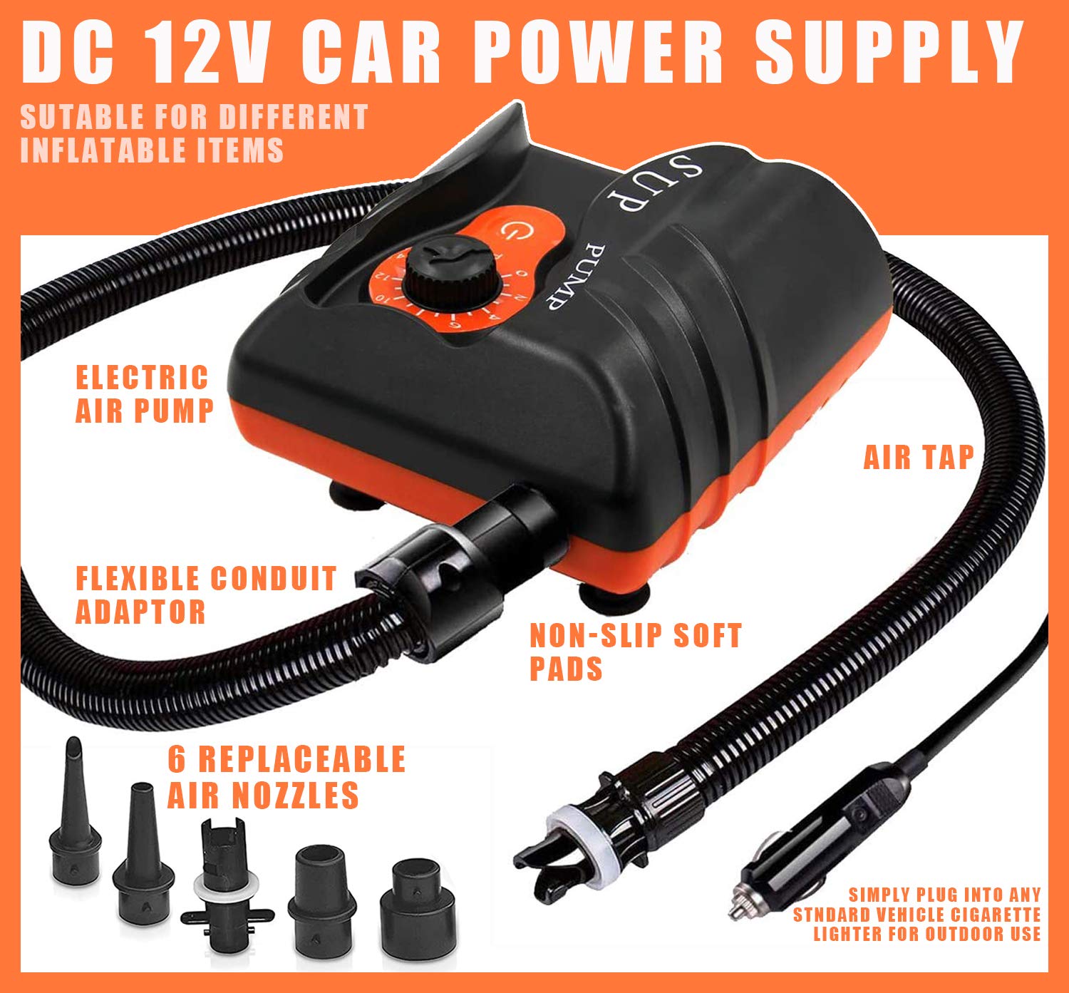 HPDAVV 12V DC 110W 16PSI High Pressure SUP Pump Electric Inflatable Paddle Board air Pump for Stand Up Paddle Board,Inflatable Boats/Tent/Kayak