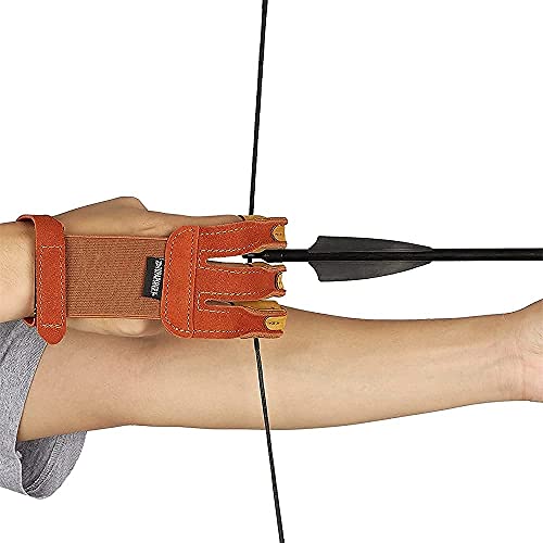 Huntingdoor Arm Guards Archery Leather Arm Protector Soft 3 Finger Archery Glove Black and Brown