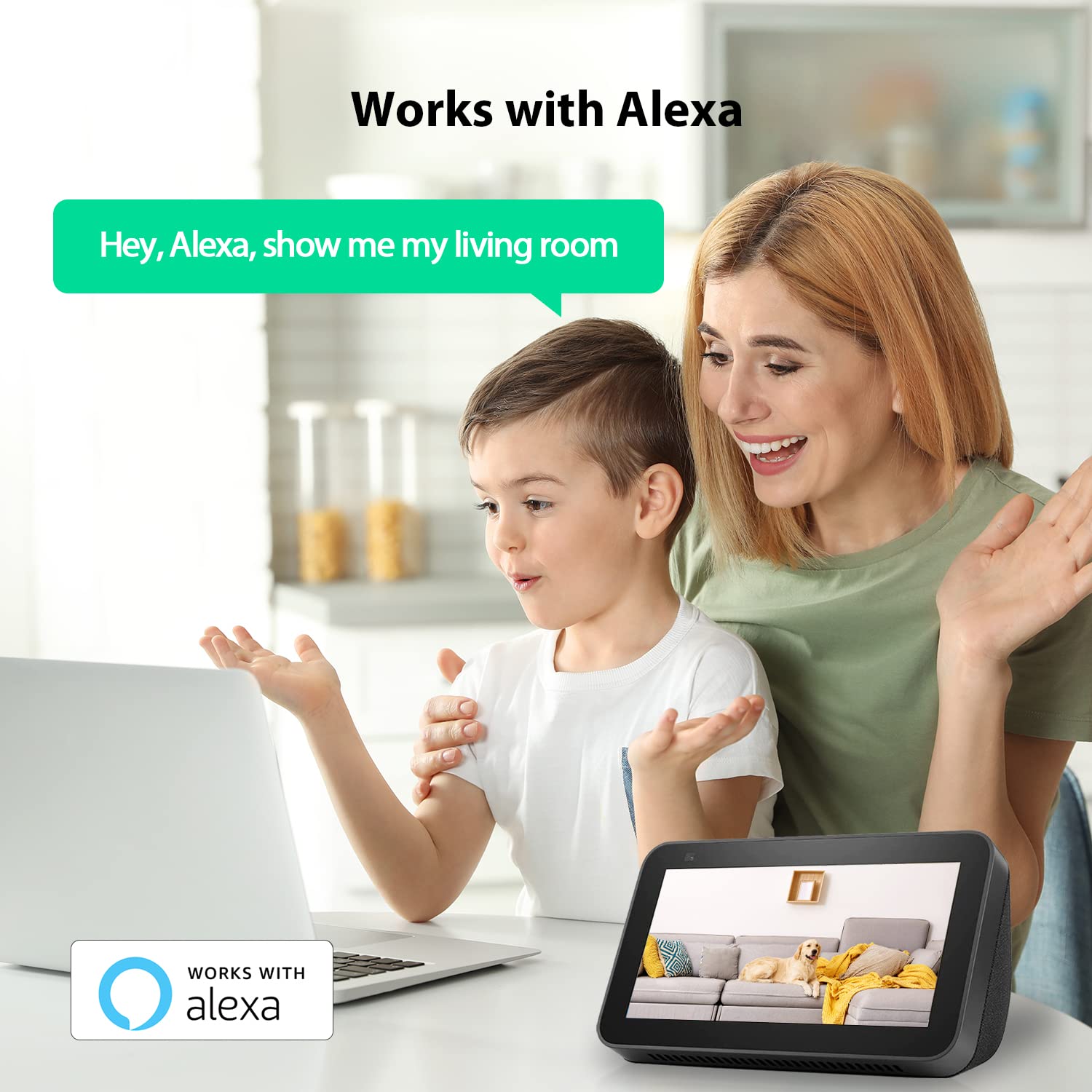 Monitor Indoor/Outdoor Security Camera WiFi Home Surveillance Alexa Camera with AI Detection, 2-Way Audio
