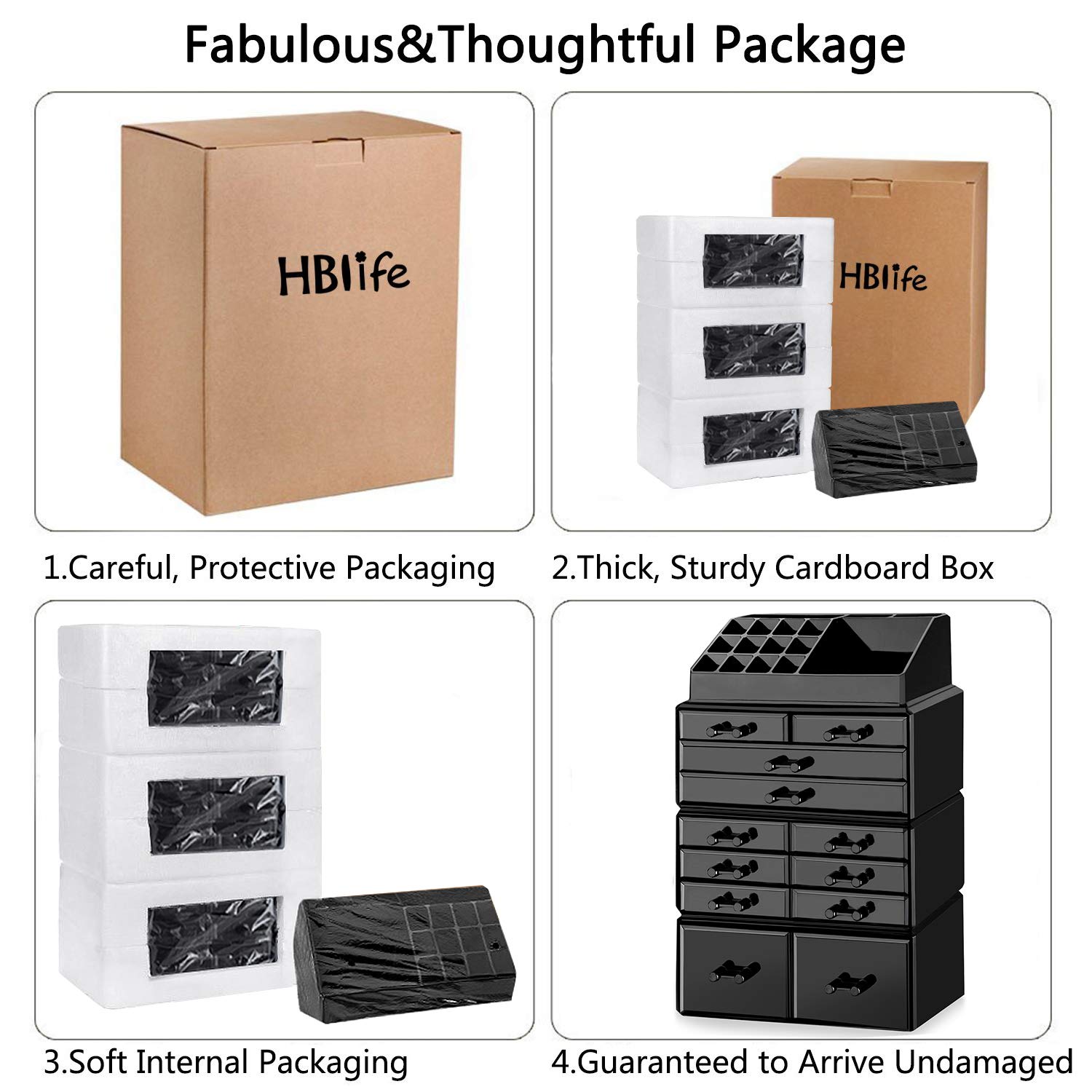 HBlife Makeup Organizer Acrylic Cosmetic Storage Drawers and Jewelry Display Box with 12 Drawers, 9.5 x 5.4 x15.8 Inches, Black