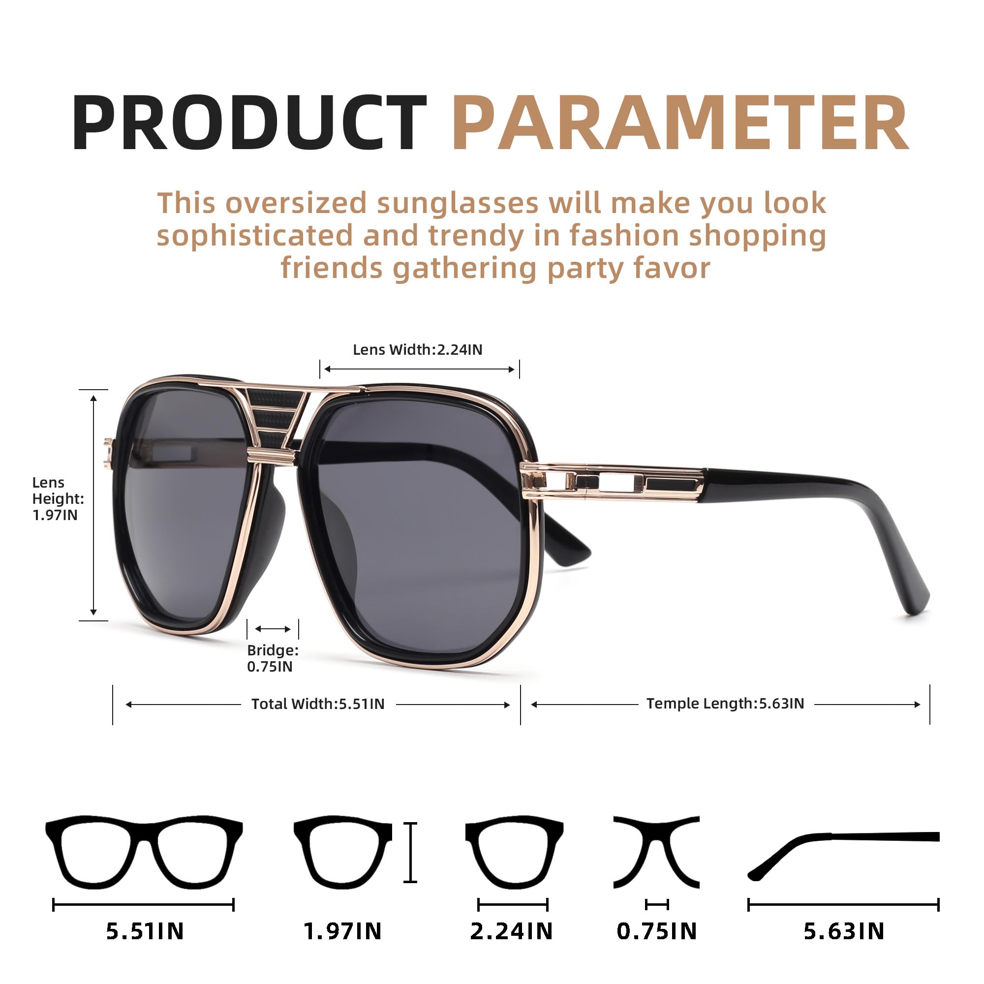 LADEESSE Retro Pilot Sunglasses for Men Gold Alloy Metal Frame Classic Hip Hop Sun Glasses Vintage UV400