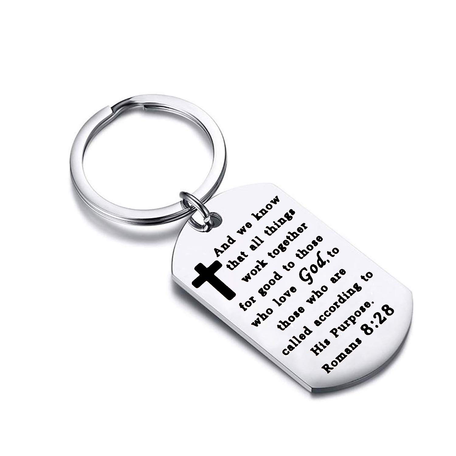 Gzrlyf Romans 8:28 Keychain Bible Verse Dog Tags Christian Gifts and We Know that All Things Work together for Good for Those who Love God (Keychain)