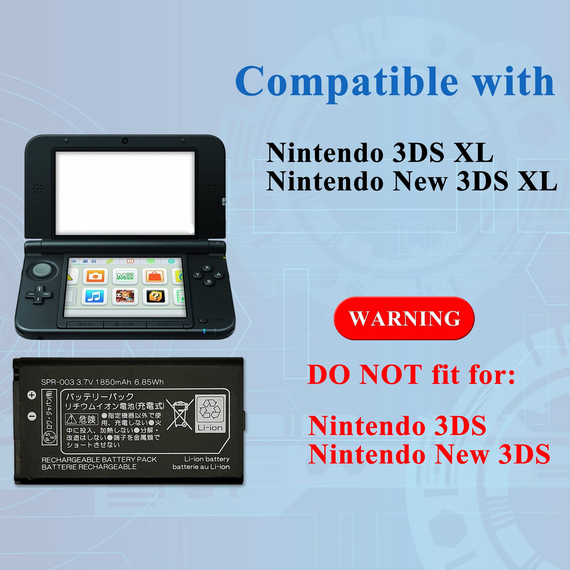 MAXSHARKS Fit for 3DS XL and New 3DS XL Battery Replacement, SPR-003 Battery for Nintendo 3DS XL & New 3DS XL, with Repair Toolkit