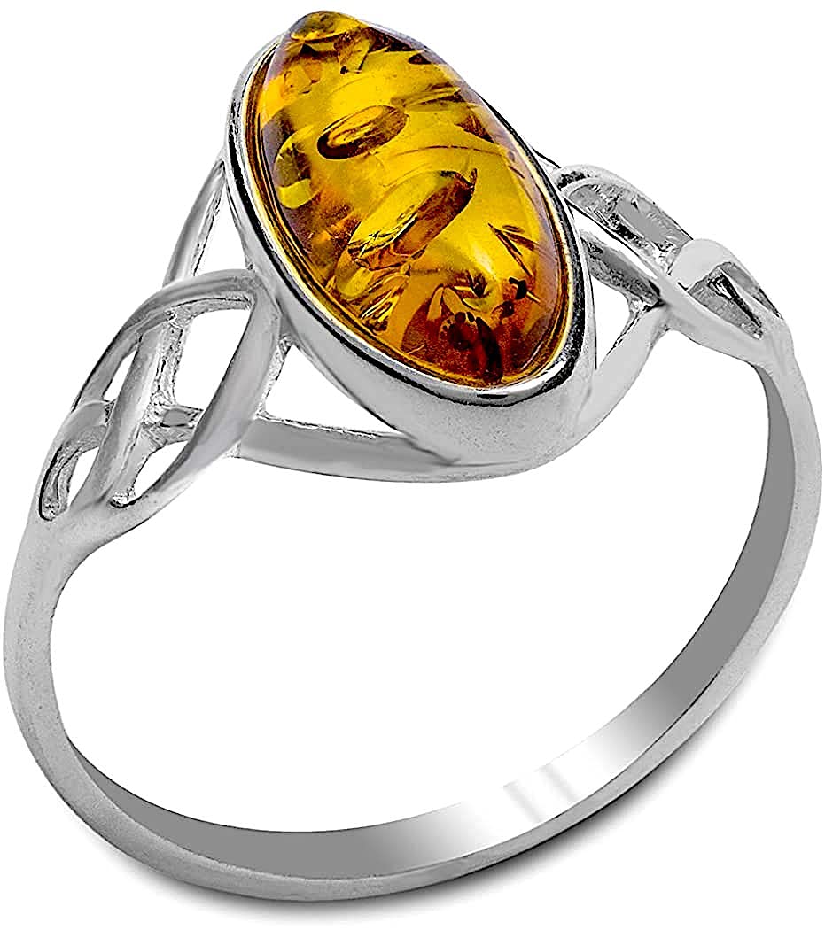 Ian and Valeri Co. Amber Sterling Silver Oval Celtic Ring