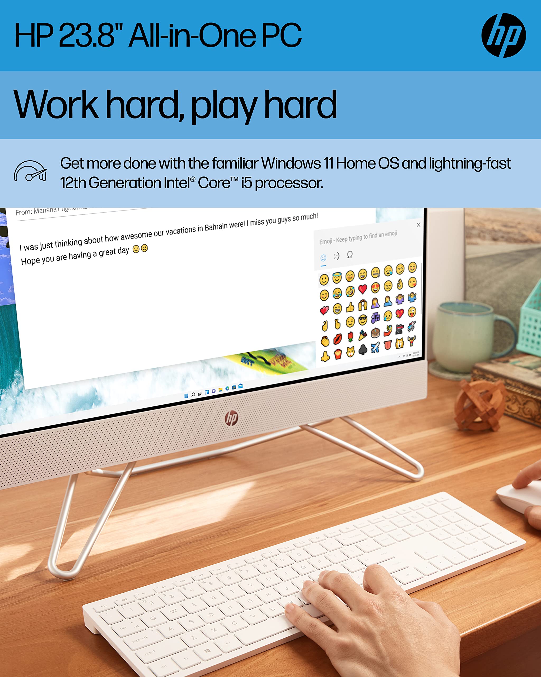 HP All-in-One Bundle PC, 23.8" FHD Touchscreen Display, Intel Core i5-1235U 8GB RAM 512GB SSD Windows 11 Home OS(24-cb1170, 2022)(Renewed)