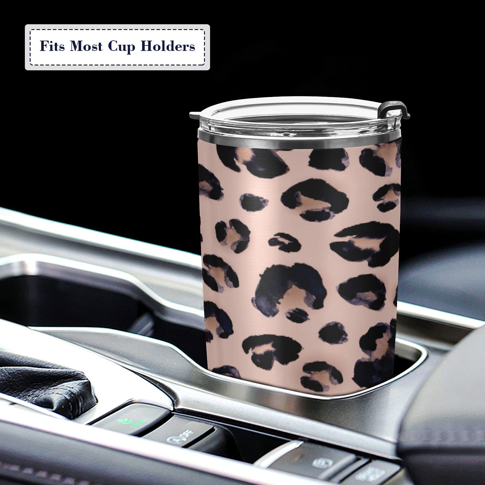 Leopard Print Cheetah Pink Insulated Tumbler Cup with Straw Lid Vacuum Reusable Stainless Steel Water Bottle Coffee Travel Mug 20oz