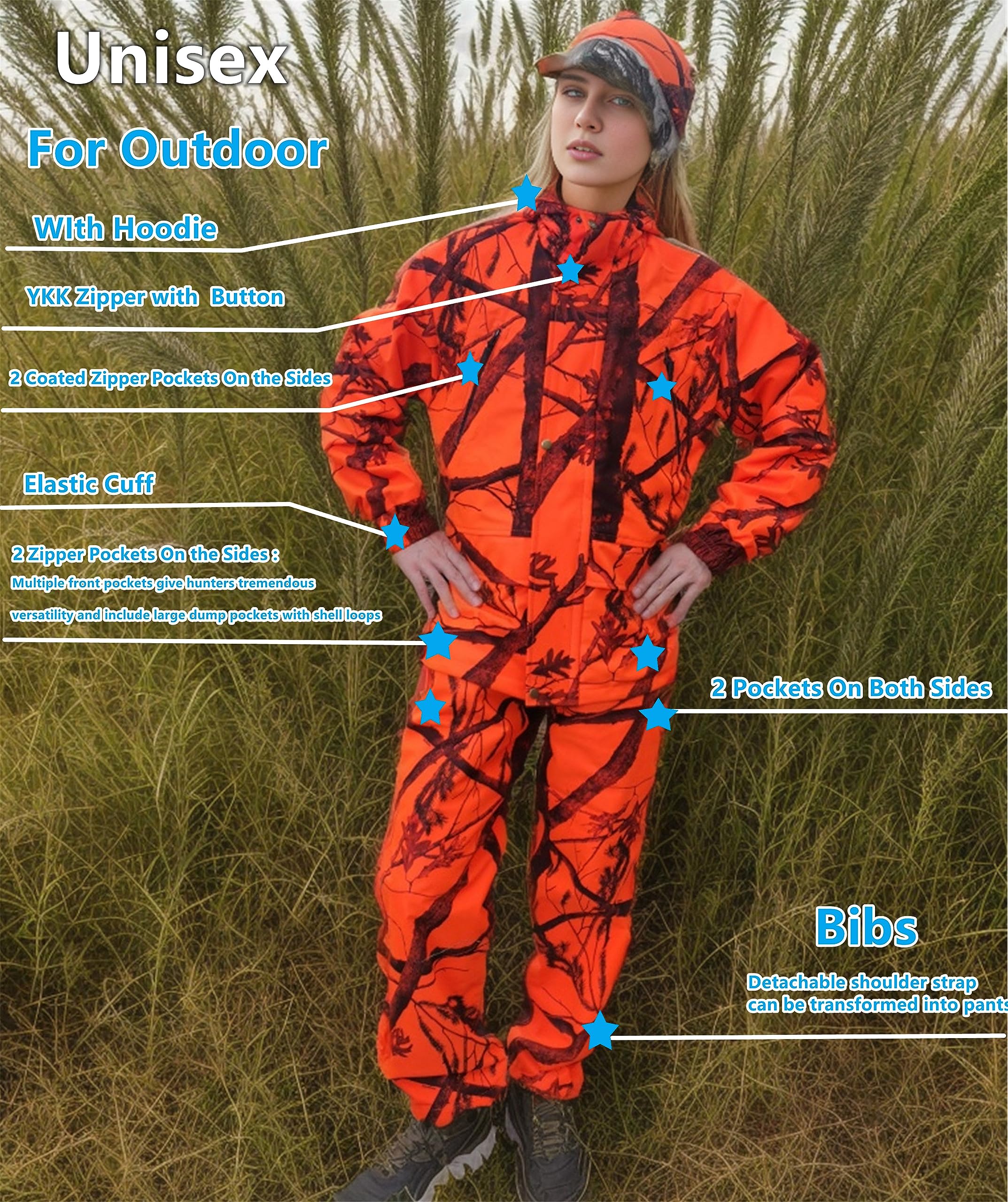 Llaikeph Turkey Hunting Clothes for Men Women Camo Tactical Jacket and Hunting Work Hiking Pants 7 Accessories (L)