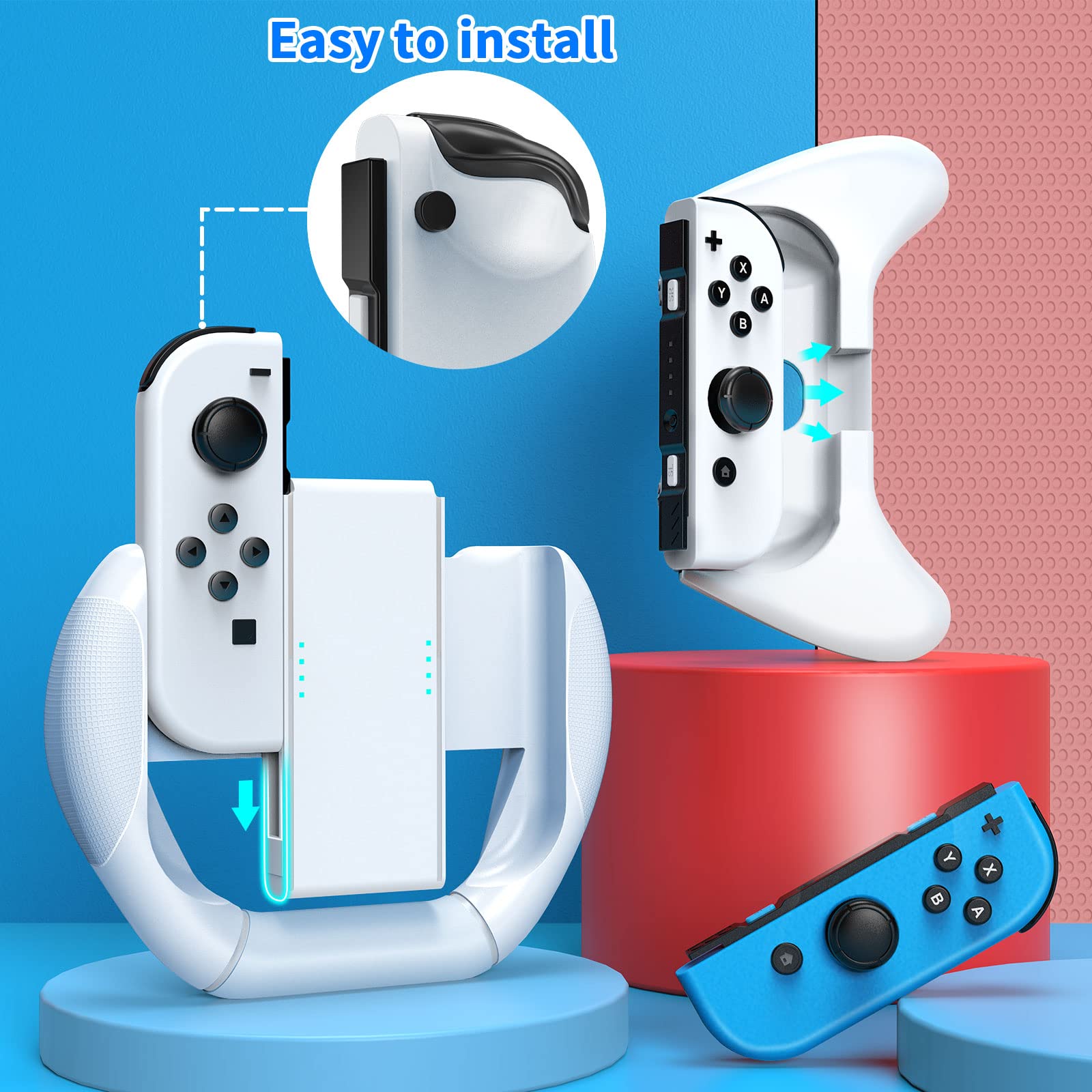 Mooroer Switch Joycon Grips Black for Nintendo Switch & OLED, Switch Joy-Con Controller Holders Kit, Family Use Gaming Accessories for Nintendo Switch, [3 Pack]