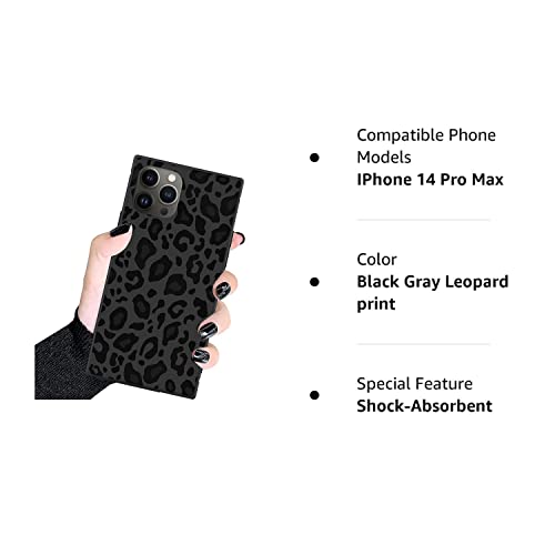 ZHUXUXITT Designer Luxury iPhone 14 Pro Max Case for Women,Square Checkered Style,Hard PC+Soft Silicone case is Shock-Proof and Skid-Proof for Protective Case-Black Gray Leopard Print, (6.7 inch)