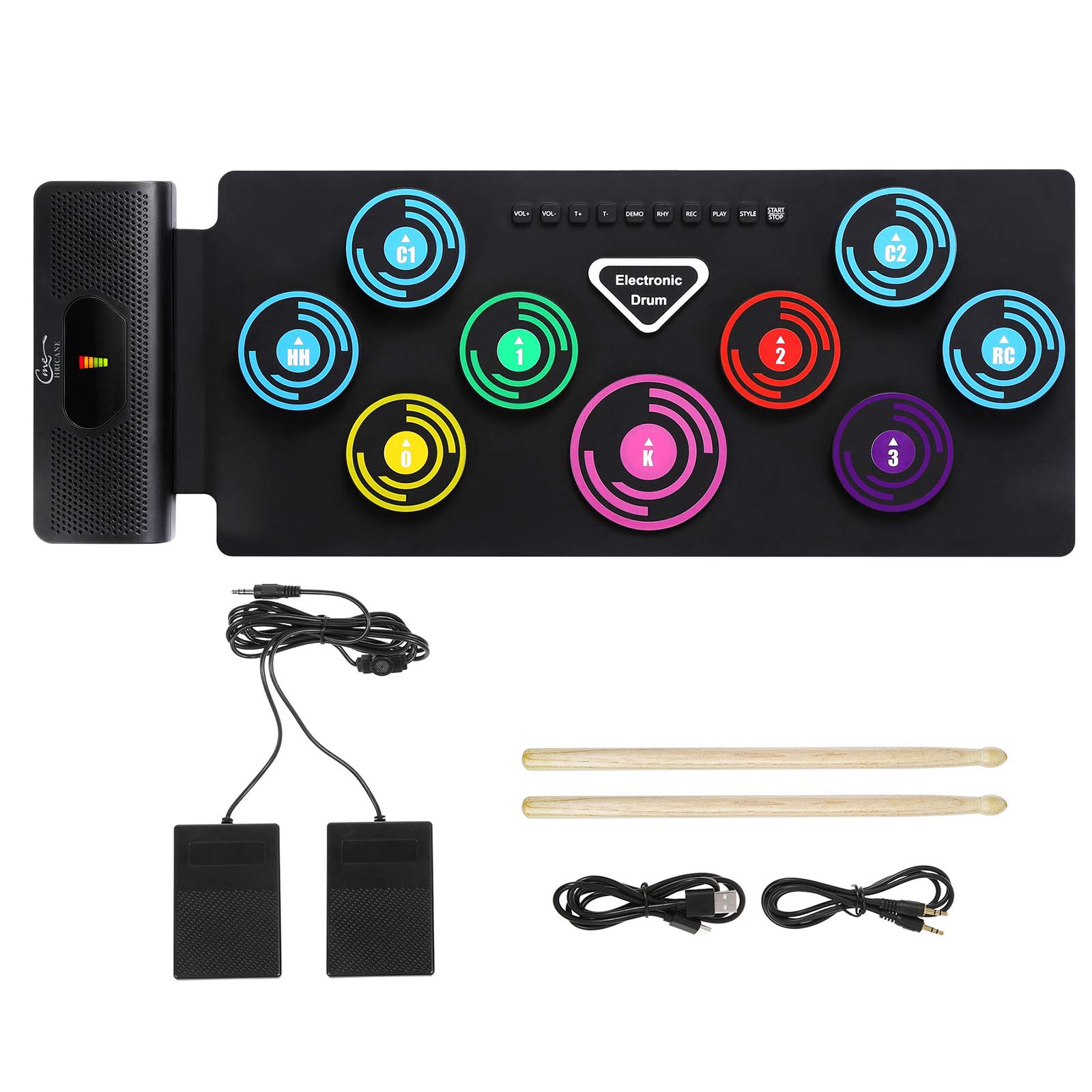 Hricane Electronic Drum Set 9 Pads, Roll Up Drum Practice Kit USB Rechargeable Thickened Drum Pad with MIDI Headphone Jack Built-in Speaker with Foot Pedals Drumsticks for Adult Kids Beginners