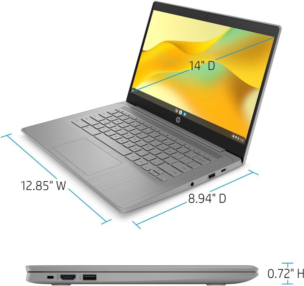 HP 2023 Newest Chromebook Laptop, 14 Inch Display, Intel Celeron N4120 Processor, 4GB RAM, 128GB Storage (64GB eMMC+64GB MSD Card), Intel UHD Graphics 600, WiFi, Bluetooth, Chrome OS, Modern Gray