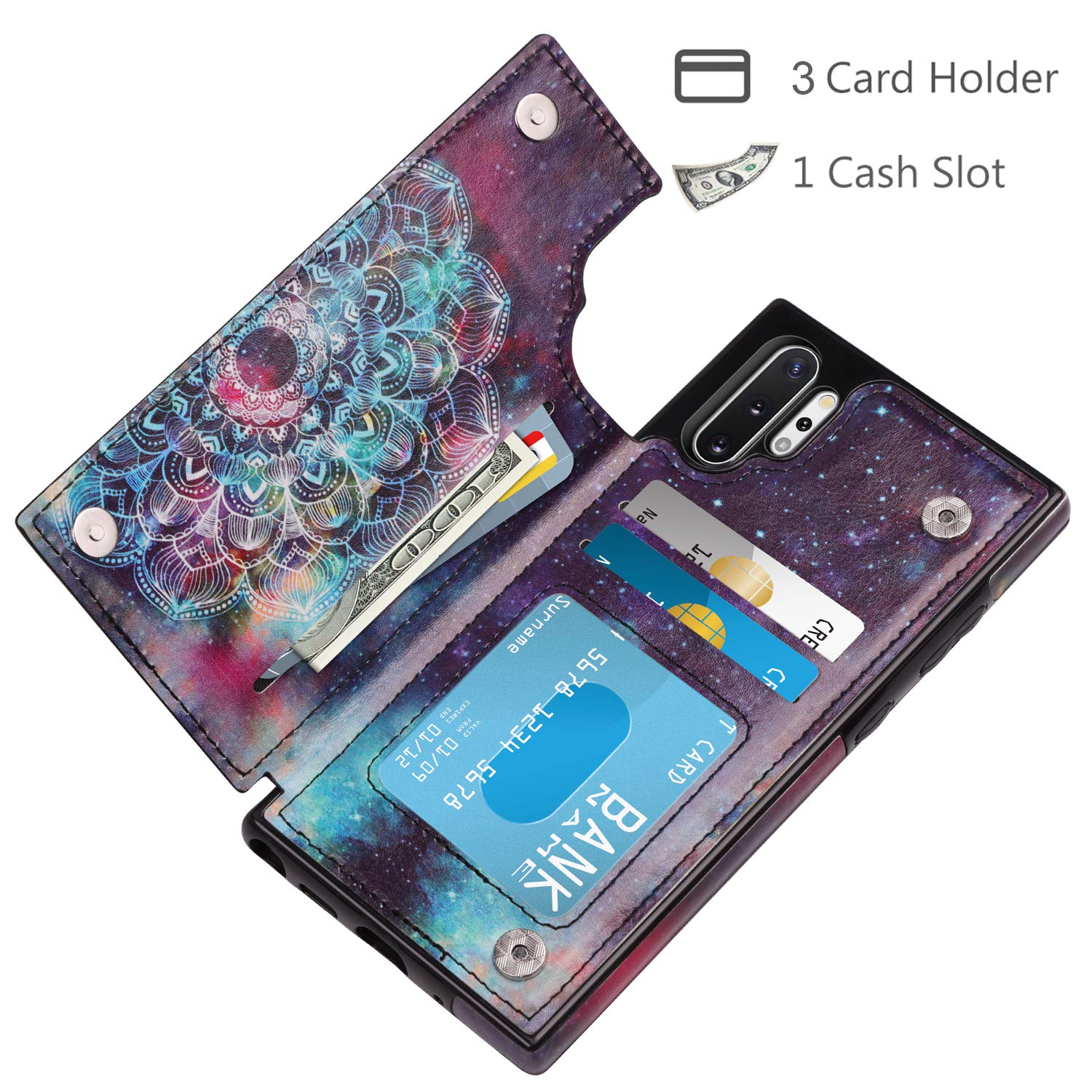 HianDier Wallet Case for Galaxy Note 10 Plus Slim Protective Case with Credit Card Slot Holder Flip Folio Soft PU Leather Magnetic Closure Cover for 2019 Samsung Galaxy Note 10+ 5G, Mandala