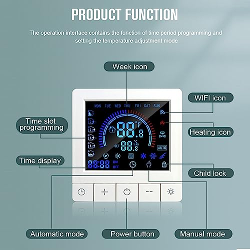 Home Floor Heating Thermostat LCD Display Touchscreen Timing Programmable Floor Heating Thermostat AC 90‑240V (Without WiFi)