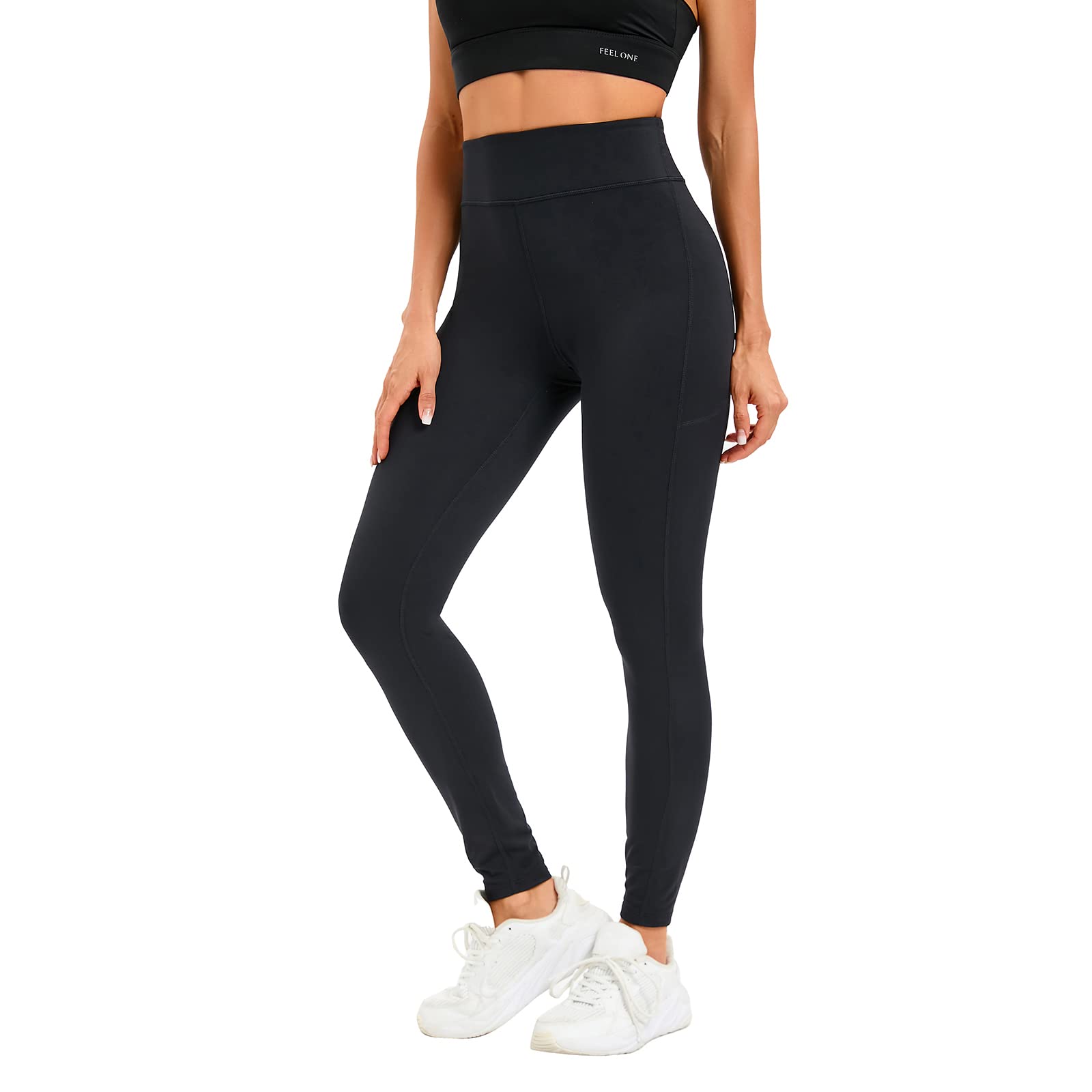 jorkolala Woman‘s Yoga Pants with Pockets Tummy Control, 4 Ways Stretch Workout Running Yoga Leggings Black