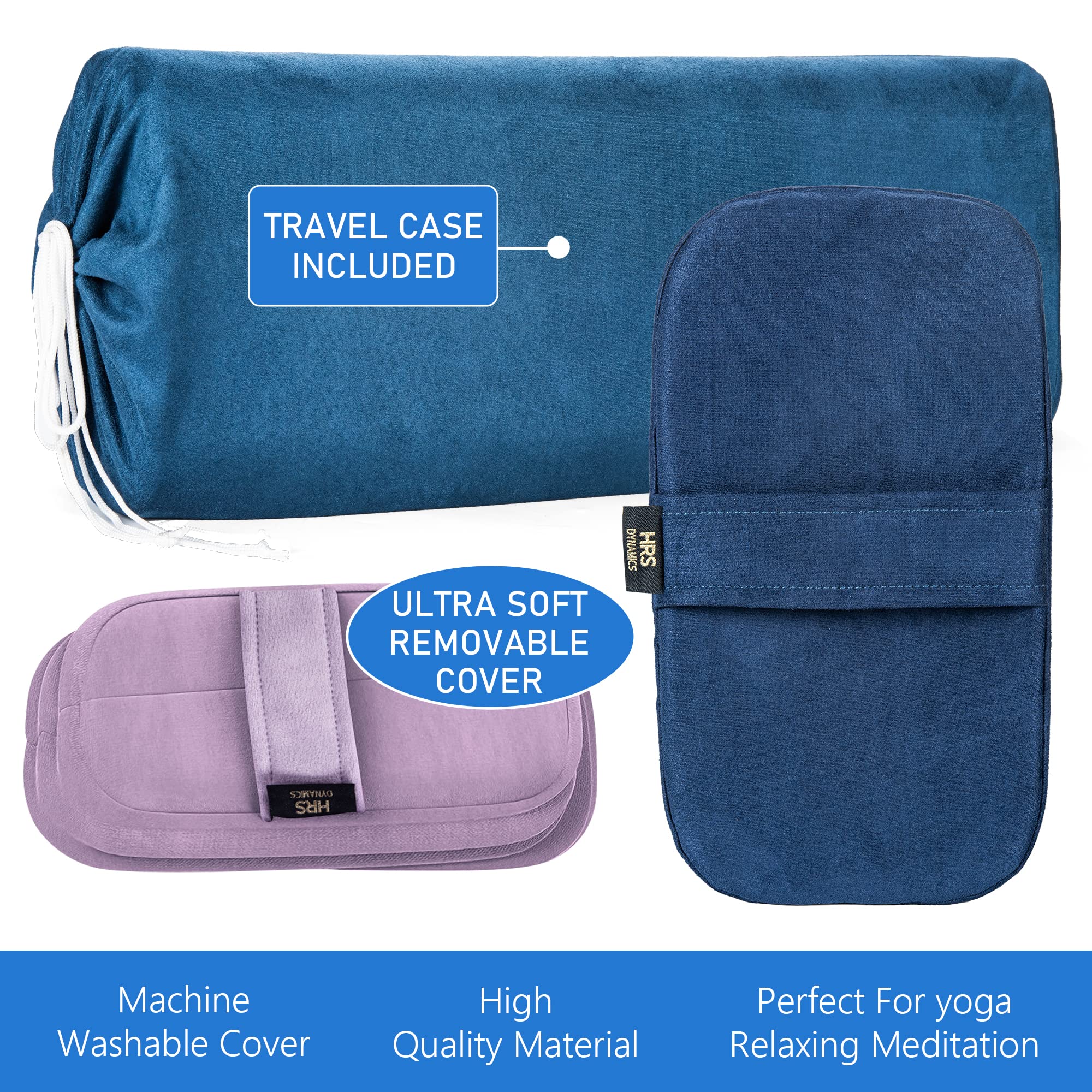 HRS Dynamics Yoga Bolster Pillow - Rectangular Bolster Pillow Yoga with Extra Washable Pillow Case - Yoga Bolster for Restorative Yoga with Carry Handle and Travel Case, Blue, Violet