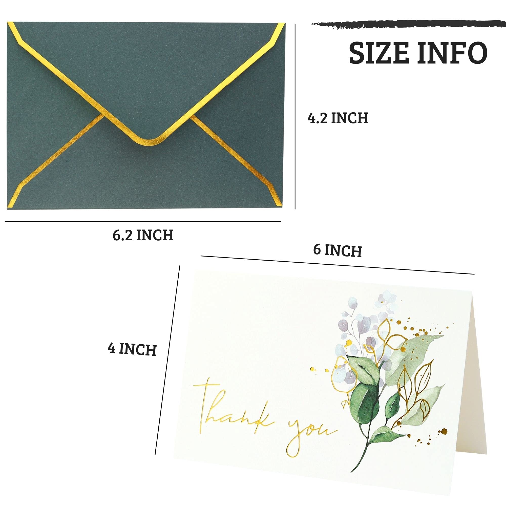 Heavy Duty Thank You Cards with Envelopes - 36 PK Gold Notes 4x6 Inches Baby Shower Wedding Small Business Graduation Funeral Bridal (Greenery)