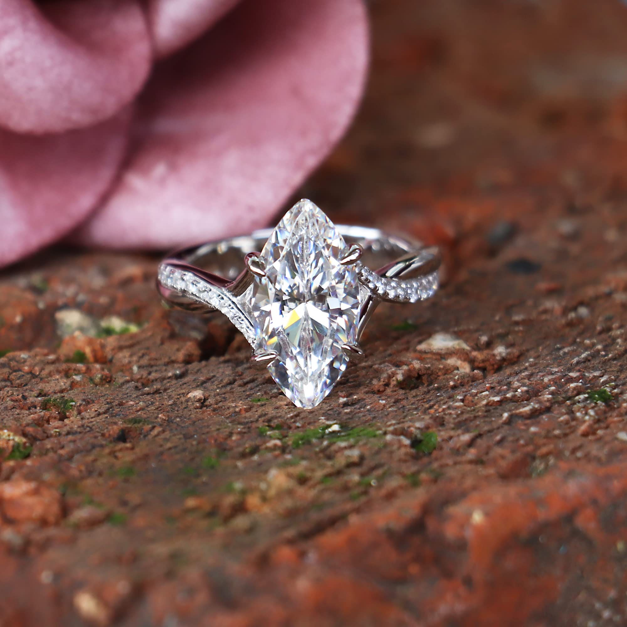 Jolics Marquise Cut 3ct Simulated Diamond Engagement Ring 925 Sterling Silver High Jewelry Women Gift size 5-10 (5.5)