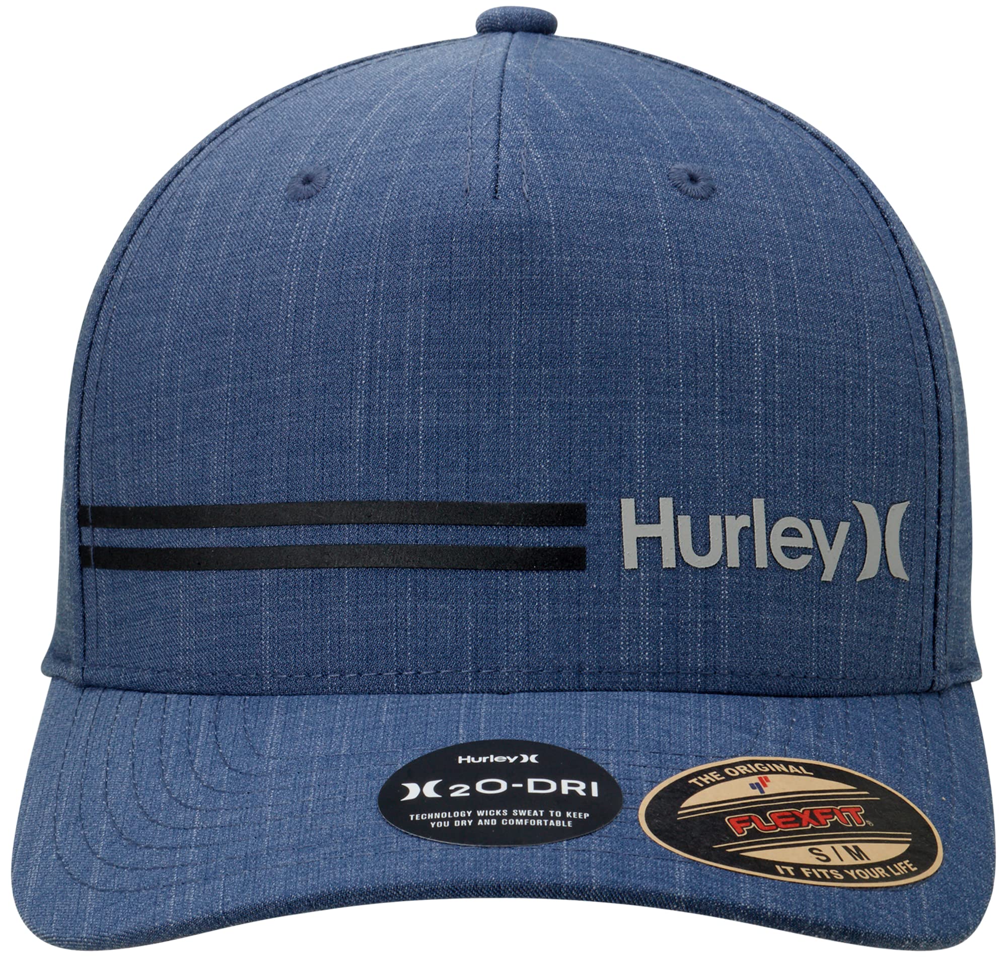 Hurley Men's Baseball Cap - H2O-DRI Line Up Curved Brim Fitted Hat, Size Large-X-Large, Blue