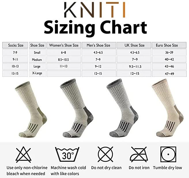KNITI Merino Wool Cushion Crew Socks Hiking Warm Thermal Sock for Men & Women 4 Pairs