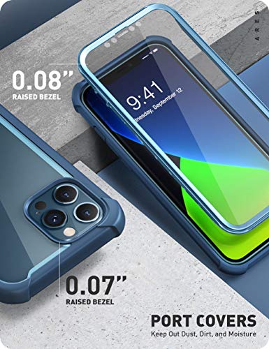 i-Blason Ares Case for iPhone 12 Pro Max 6.7 inch (2020 Release), Dual Layer Rugged Clear Bumper Case with Built-in Screen Protector (Blue)