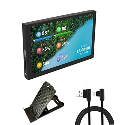 predolo 5 inch IPS Secondary Screen, Computer Multifunction CPU GPU RAM HDD Display TF Card Slot Brightness Stepless Adjustable 800x480 sub Screen, Black