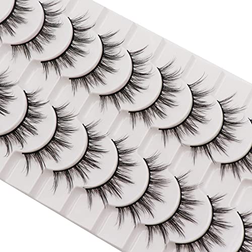 Manga Lashes, False Eyelashes 10 Pairs Natural Anime Lashes with Clear Band Wispy Soft Cosplay Lashes Look Like Lash Clusters Individual Lashes (MM Eyes)