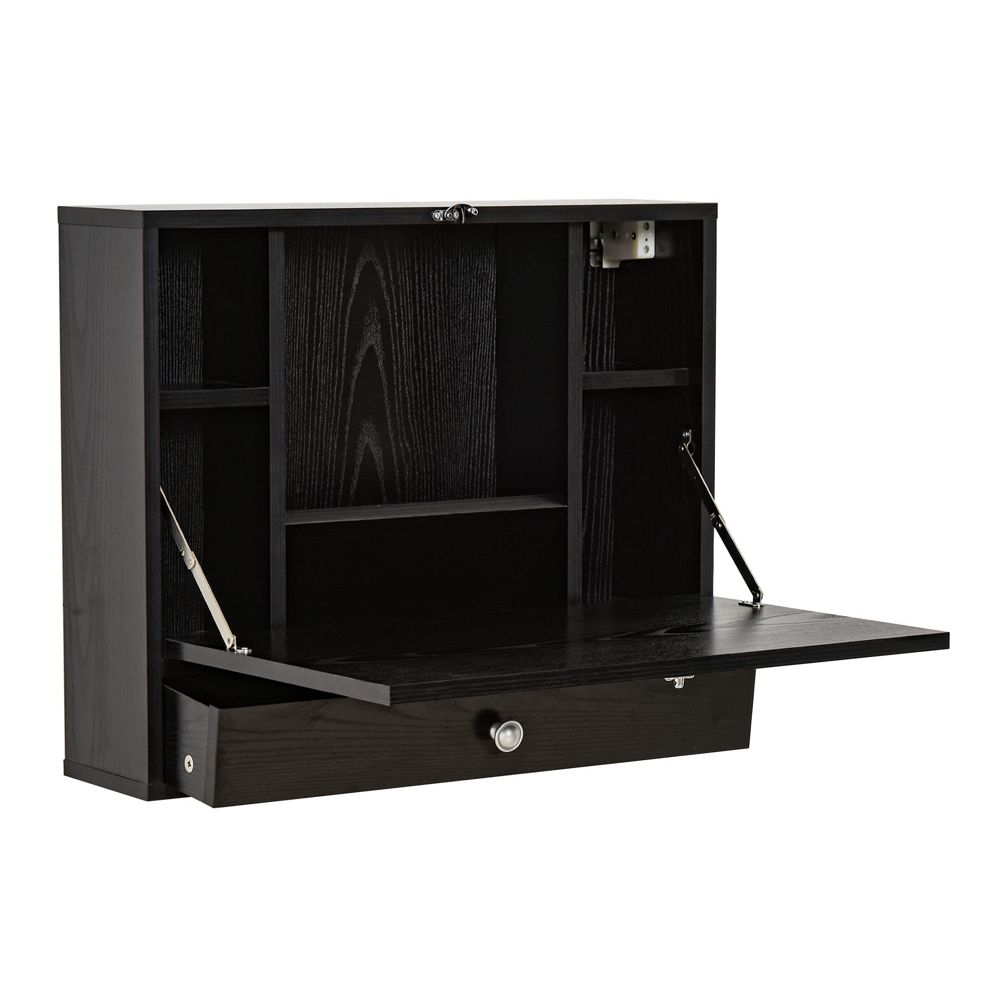 HOMCOM Wall Mounted Desk with Storage Shelves, Floating Desk with Foldable Tabletop, Space Saving Computer Writing Table for Home Office, 23.5 x 6 x 19.75 Inch, Black