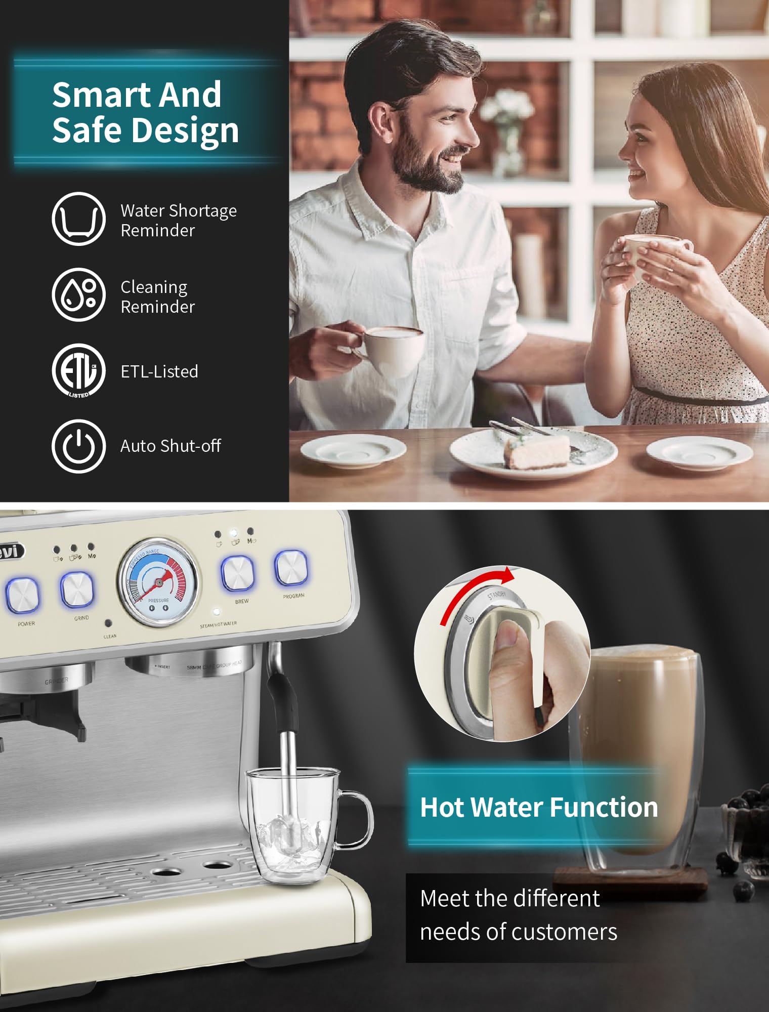 Gevi Espresso Machine & Coffee Maker - 20Bar Semi Automatic Espresso Machine With Grinder & Steam Wand – All in One Espresso Maker & Latte Machine for Home Dual Heating System